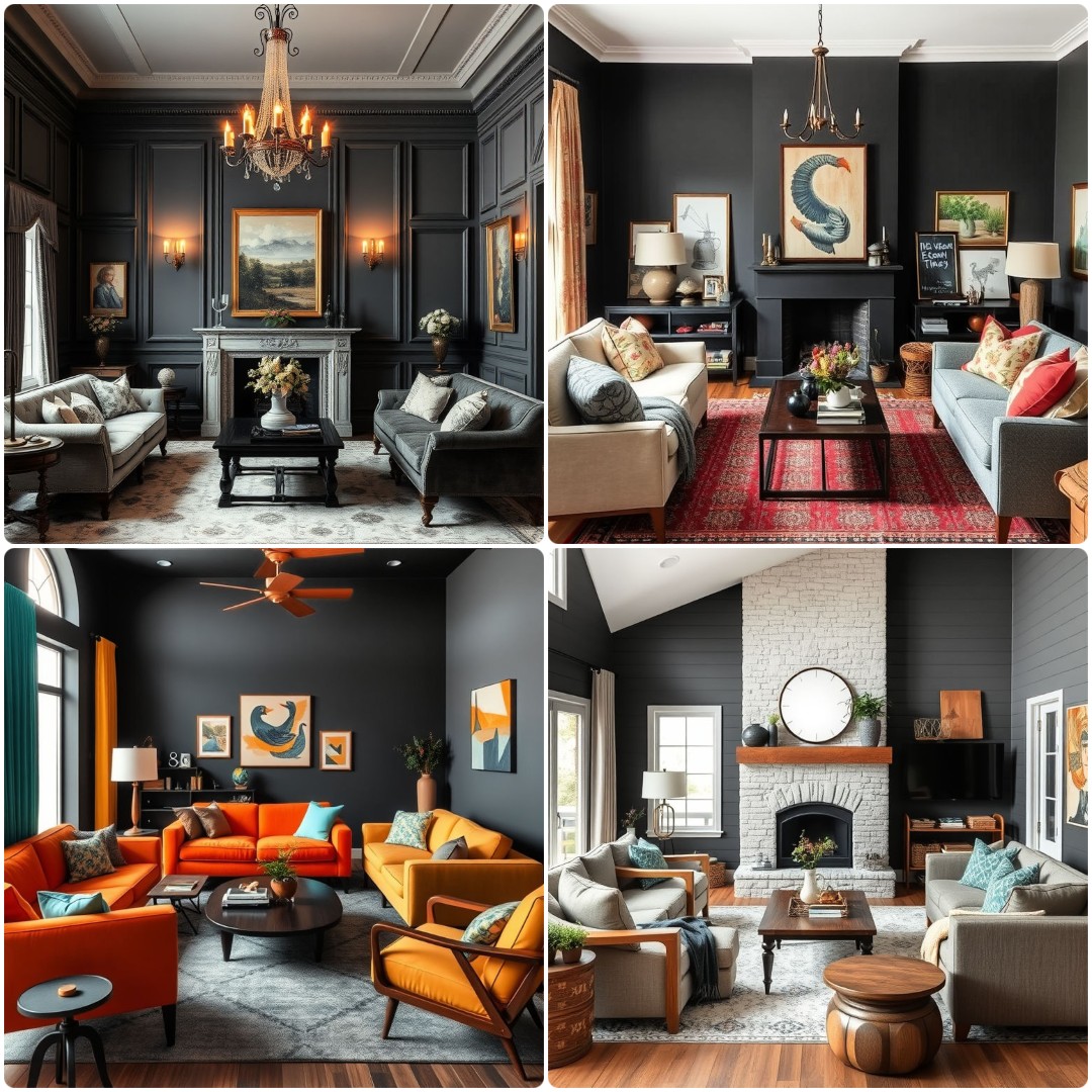 25 Contrasting Living Rooms With Dark Grey Walls To Try