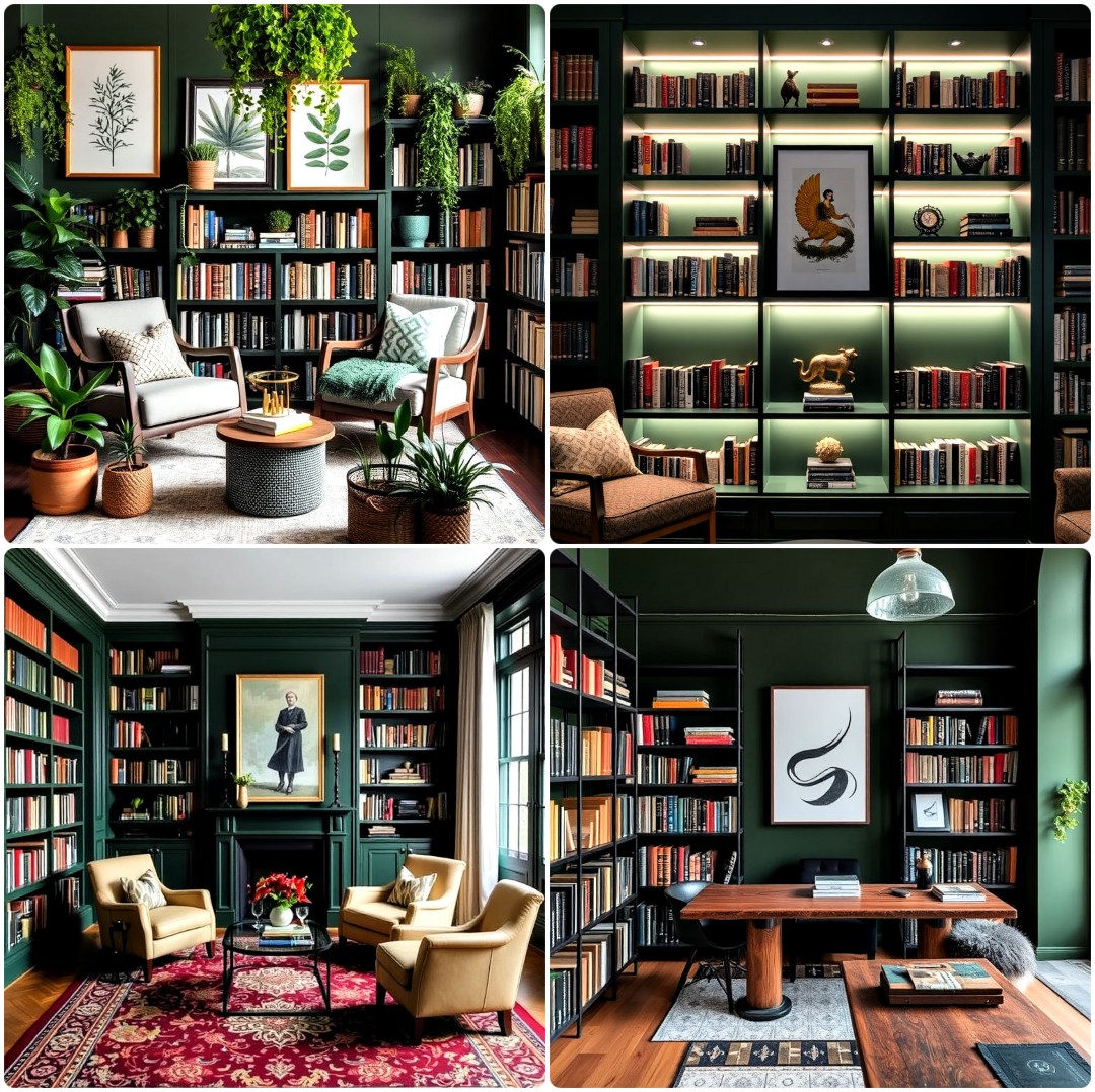 20 Dark Green Home Library Ideas To Inspire Your Study
