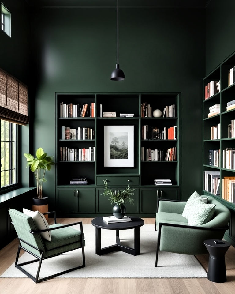 20 Dark Green Home Library Ideas To Inspire Your Study