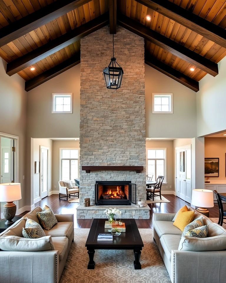 20 Living Rooms with Vaulted Ceilings and Fireplace Ideas