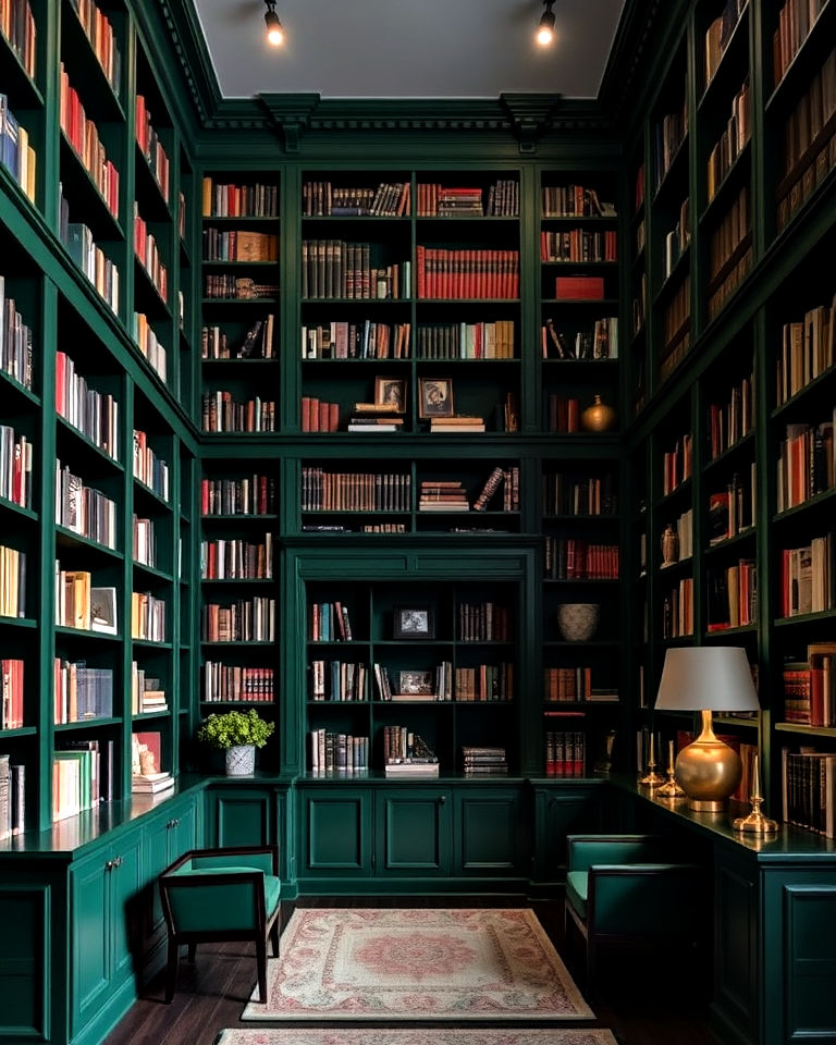20 Dark Green Home Library Ideas To Inspire Your Study