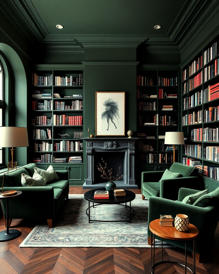 20 Dark Green Home Library Ideas To Inspire Your Study