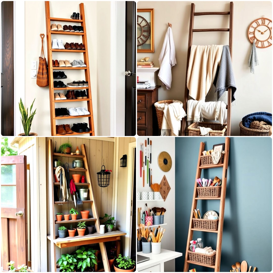25 Ladder Storage Ideas To Organize Your Home