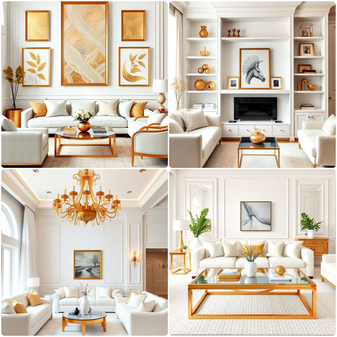 20 White and Gold Living Room Ideas for Luxurious Touch